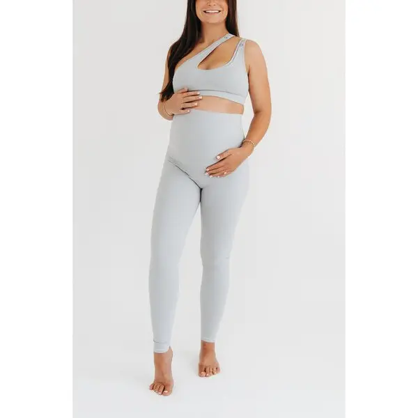 AXK Athletic Maternity Legging With Supportive Belly Band - Light Grey
