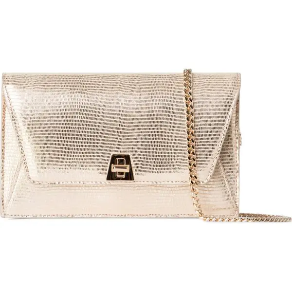 Akris Anouk Lizard Embossed Leather Crossbody Bag - Stucco Metallic