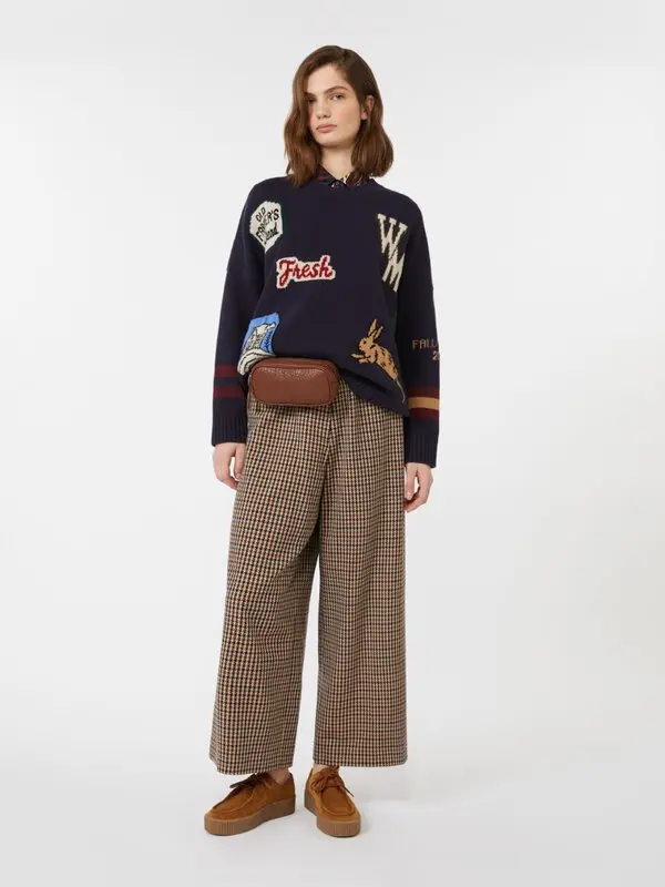 Max Mara Houndstooth Basketweave Trousers