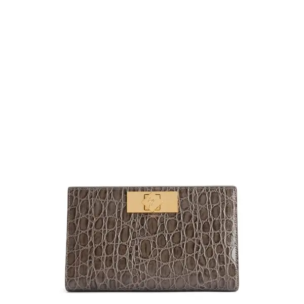 GIUSEPPE ZANOTTI Annhita Crocodile-print Leather Clutch - Grey