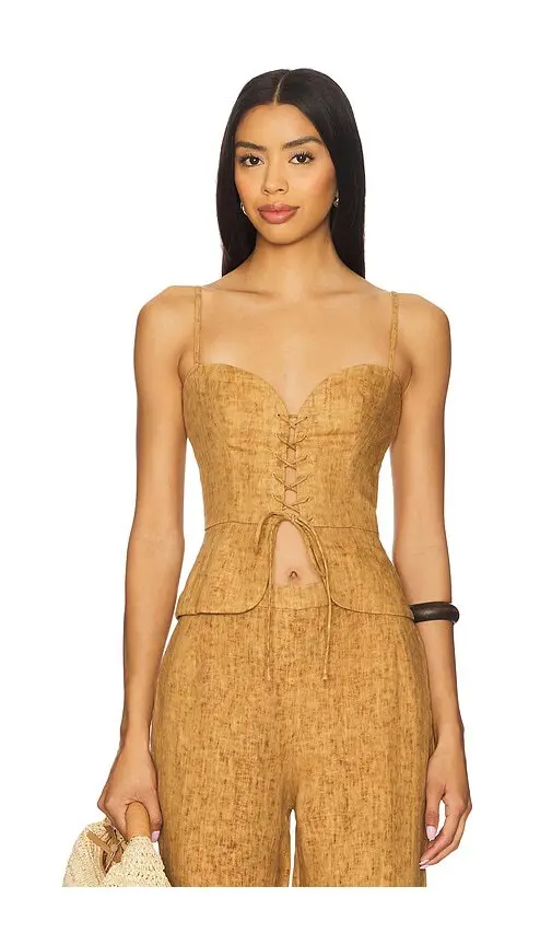 USISI SISTER Josie Linen Top - Tortoiseshell