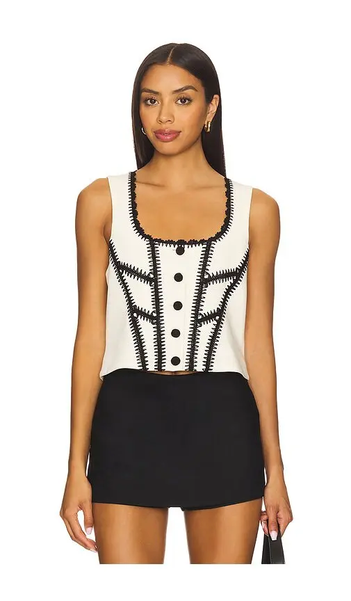 Cinq À Sept Crochet Sinclaire Top - Gardenia & Black