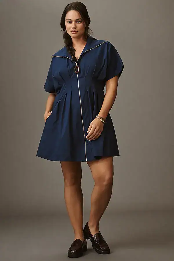 Exquise Tobie Zip-Front Mini Shirt Dress In Navy - 38% Off | Editorialist