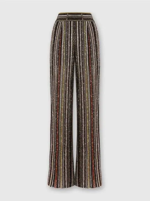 Missoni Long Pants In Herringbone Stripe Knit - Multicoloured Brown