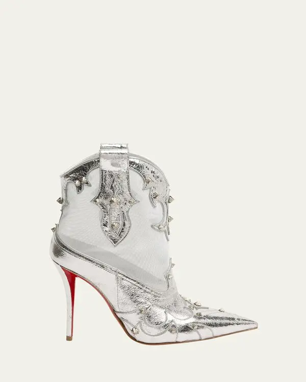 CHRISTIAN LOUBOUTIN Santia Spike Metallic Leather Western Booties