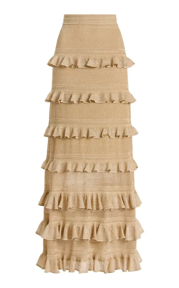 Zimmermann Hypnotic Ruffled Lace Midi Skirt - Gold