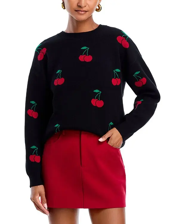 Aqua Cherry Print Crewneck Sweater