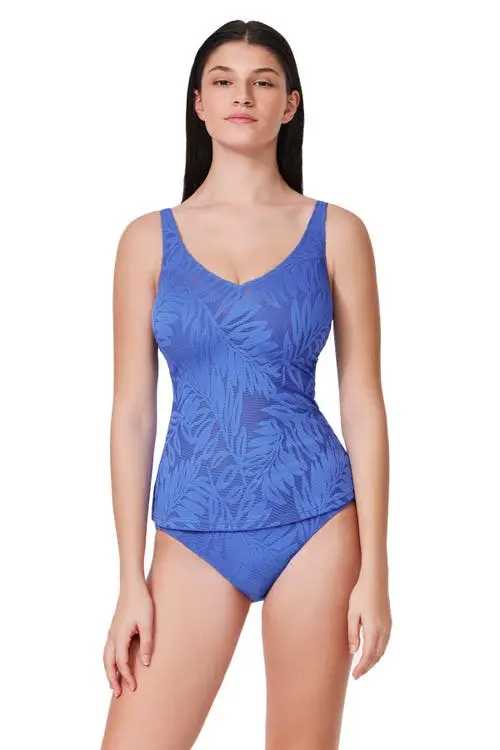 GOTTEX Skyfall Textured V-neck D-cup Tankini Top - Blue