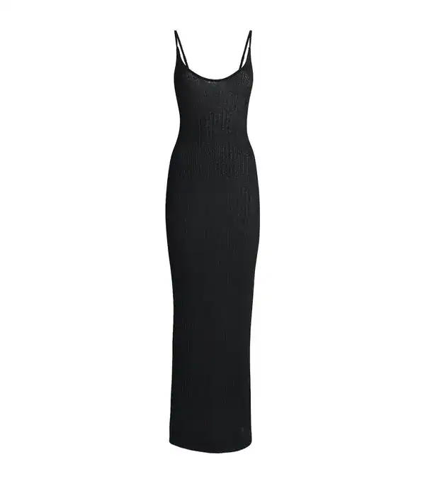 Skims Sheer Knit Midi Dress In Black - 52% Off | Editorialist