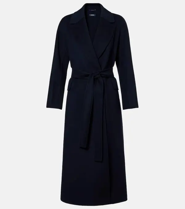 Max Mara Belted Virgin Wool Coat - Blue