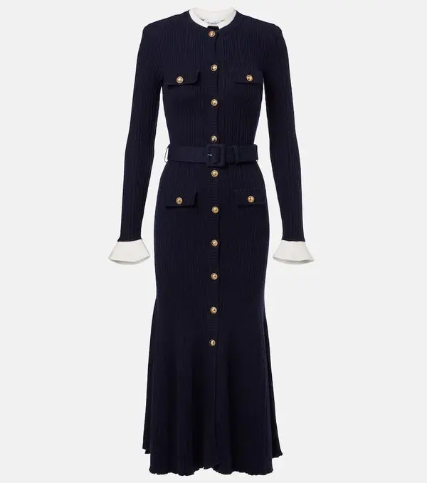 SELF-PORTRAIT Ribbed-knit Midi Dress
