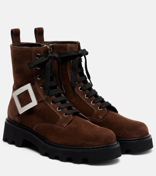 ROGER VIVIER Suede Lace-up Ankle Boots
