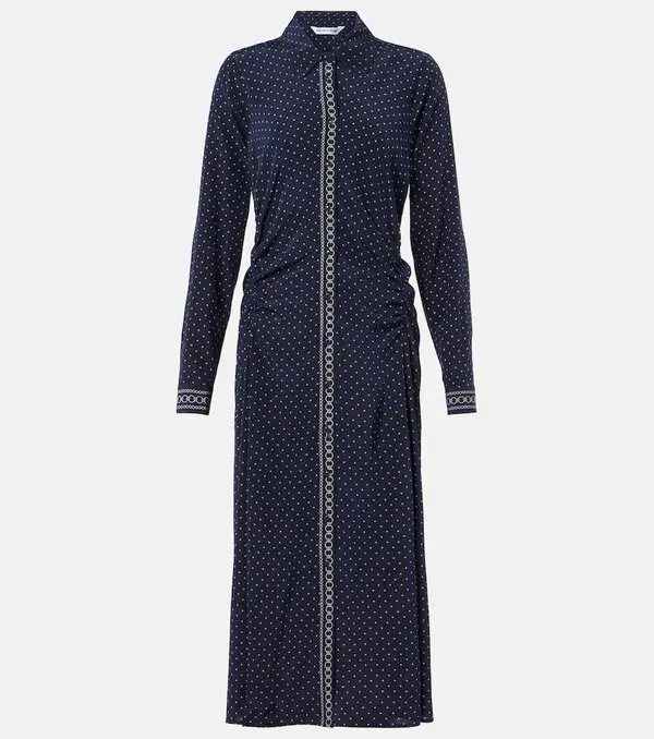 Veronica Beard Lex Polka-dot Silk-blend Shirt Dress - Blue