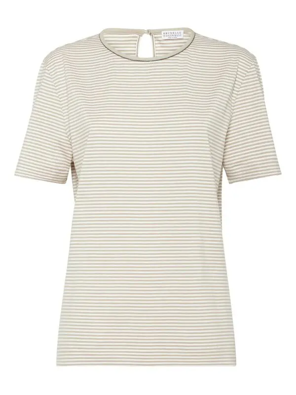 Brunello Cucinelli Cotton Jersey T-shirt With Details - Beige