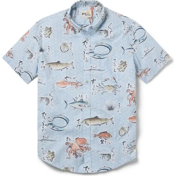 Reyn Spooner Pacific Catch Short Sleeve Cotton Blend Button-down Shirt