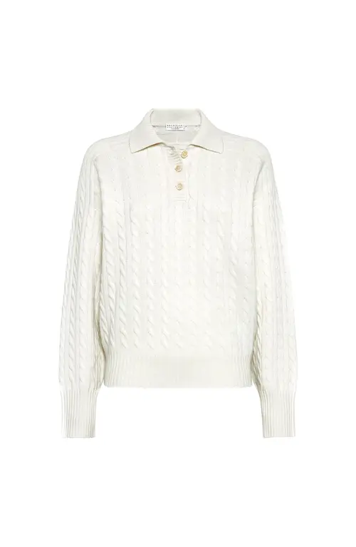 Brunello Cucinelli Cashmere Polo-style Sweater With Monili