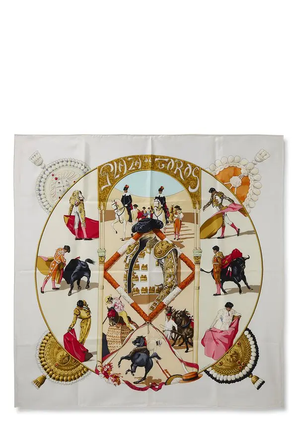Hermès White & Multicolor 'passiflores' Silk Scarf 90 - Multi
