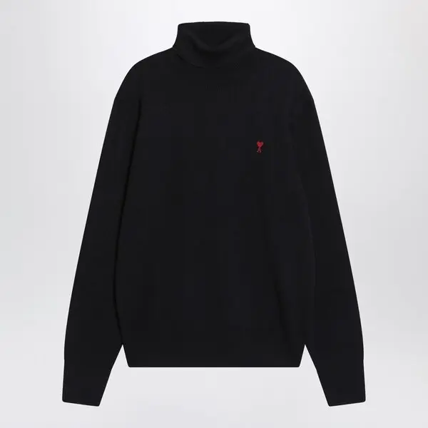 Ami Navy Turtleneck Sweater With De Coeur Logo - Blue