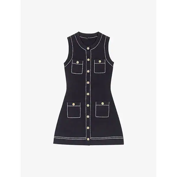 Maje Topstitched Patch-Pocket Mini Dress In Navy - 50% Off | Editorialist