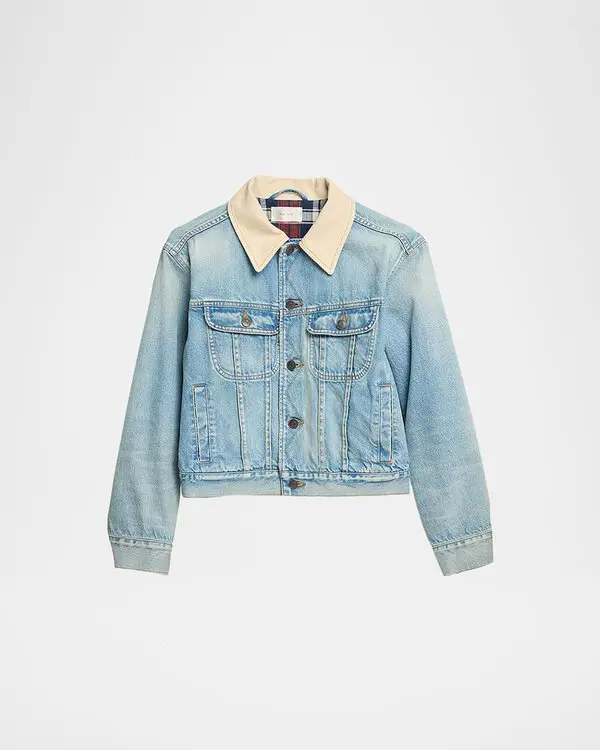 THE ROW Joras Crop Denim Jacket With Corduroy Collar - Light Indigo