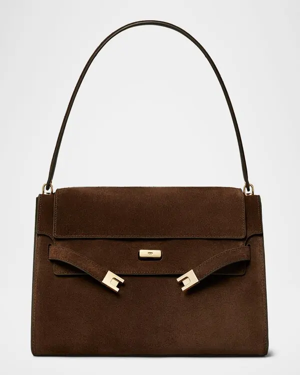Tory Burch Large Suede Shoulder Bag - Dark Cocoa