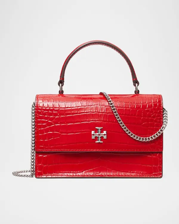 Tory Burch Kira Mini Croc-embossed Top-handle Bag With Chain