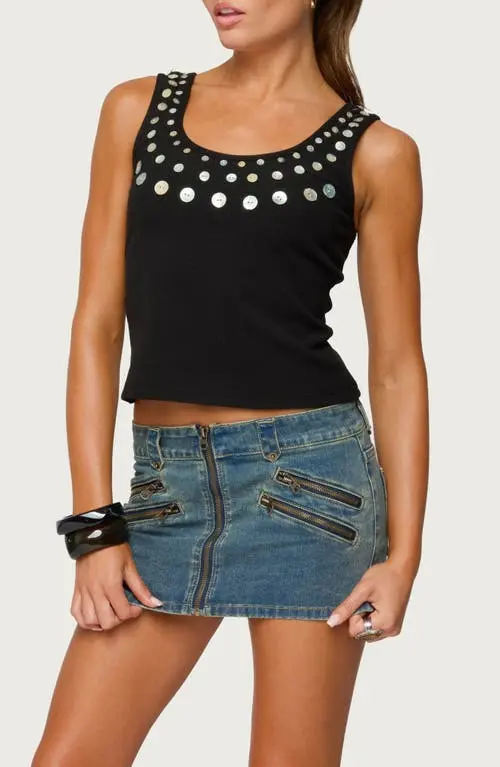EDIKTED Pearly Button Tank - Black-washed