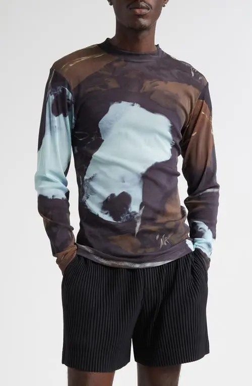 Issey Miyake Agate Print Mesh Long Sleeve Shirt
