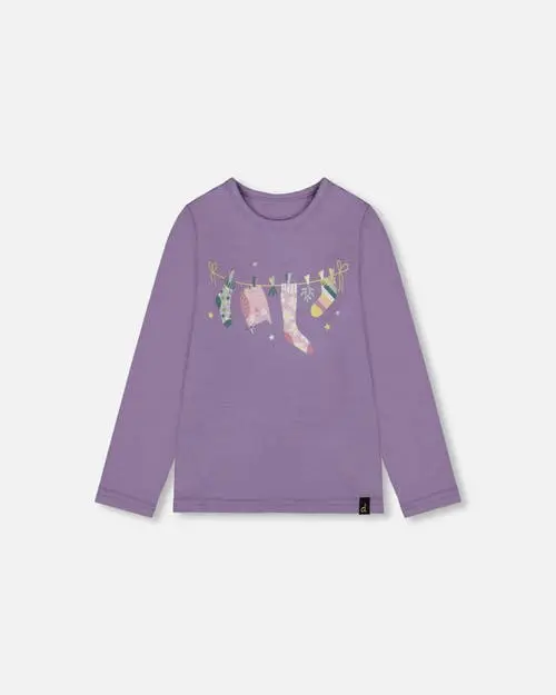 DEUX PAR DEUX Organic Cotton Jersey Top - Purple Gray With Owl
