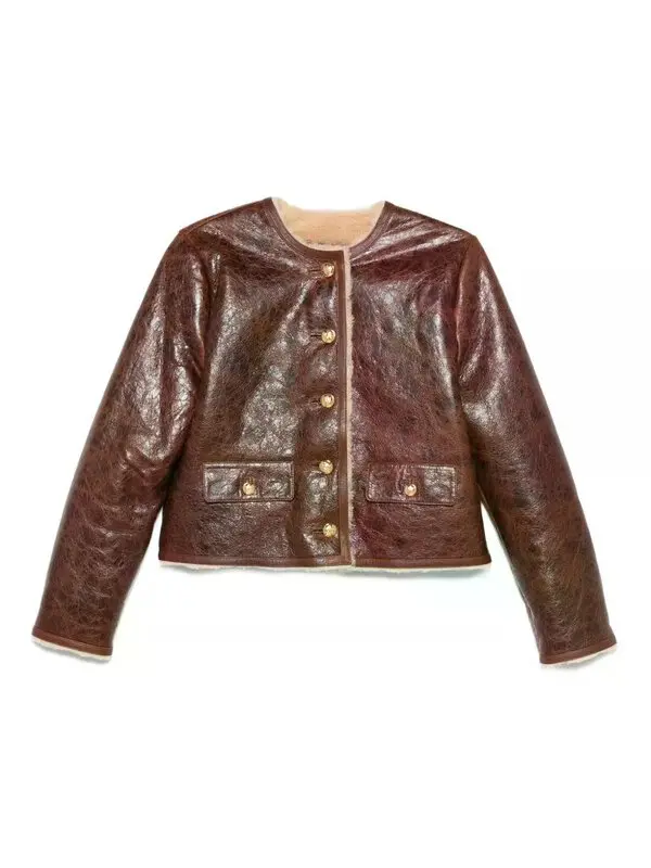 NILI LOTAN Zanie Leather Jacket - Brown