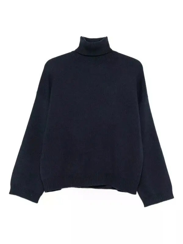 Brunello Cucinelli Turtleneck Wool Knit Top - Blue
