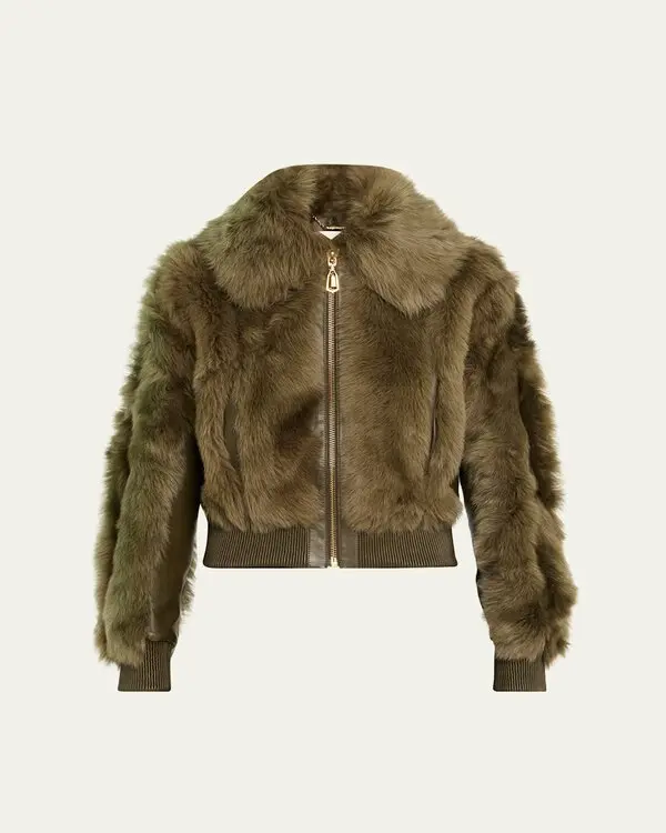 Zimmermann Hypnotic Shearling Bomber Jacket - Olive