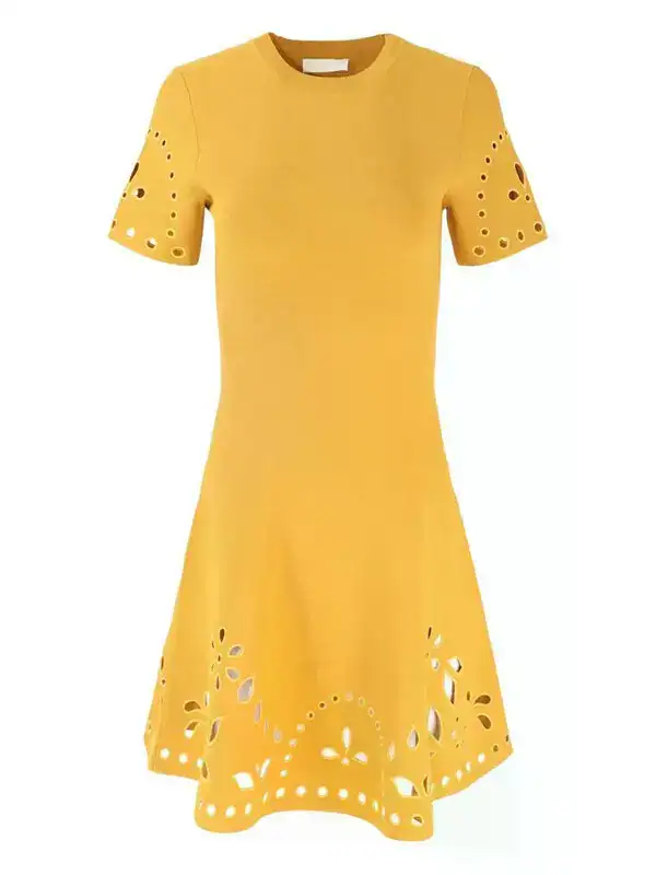 Ulla Johnson Eyelet-Embellished Mini Dress Yellow Editorialist