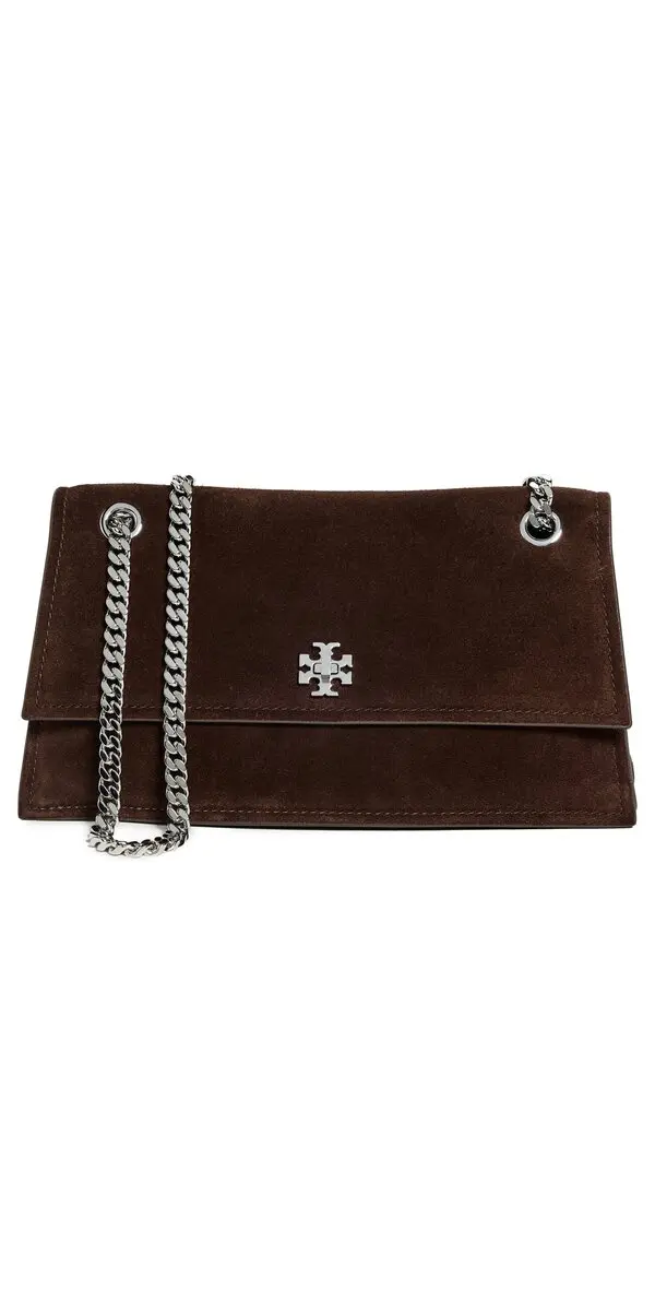 Tory Burch Kira Turnlock Suede Shoulder Bag - Dark Cocoa