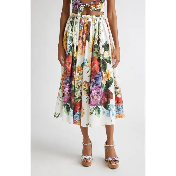 Dolce & Gabbana Floral Print Pleated Midi Skirt - Ha5pc B.fiori Cret. F.bco
