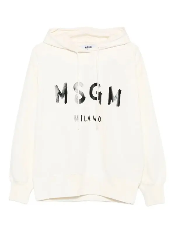 MSGM Logo Print Cotton Hoodie - White