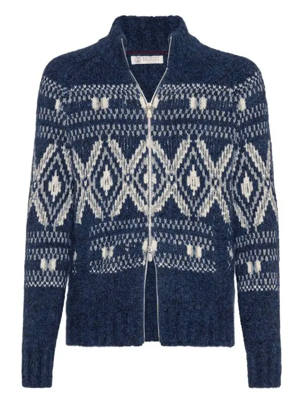 Brunello Cucinelli Wool Zipped Cardigan - Blue