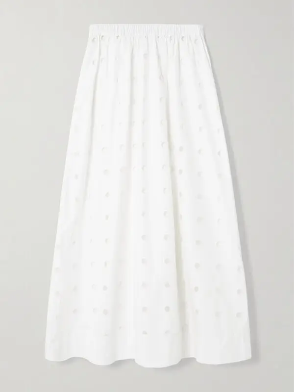Posse Peggy Broderie Anglaise Cotton-poplin Midi Skirt - White