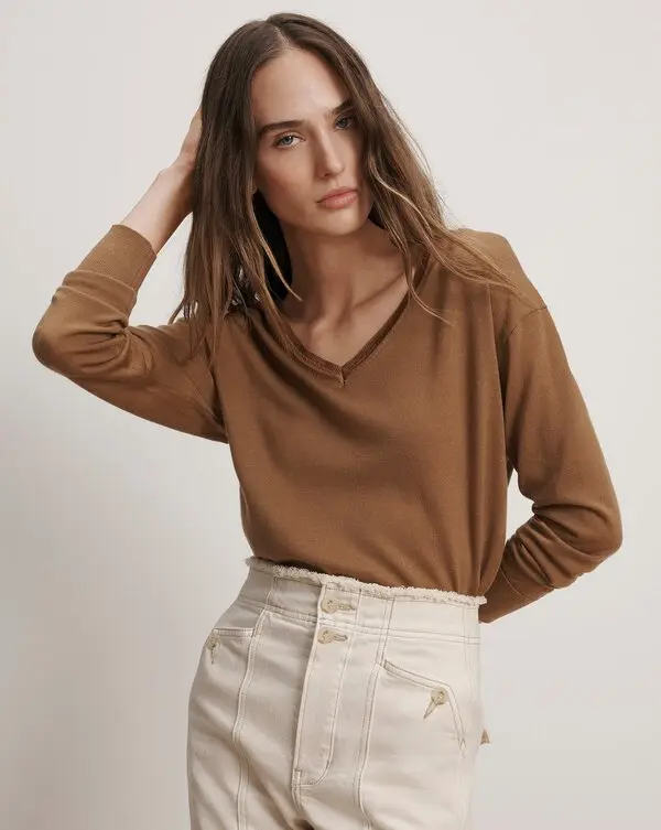 Veronica Beard Milette Merino Wool Pullover - Dark Acorn