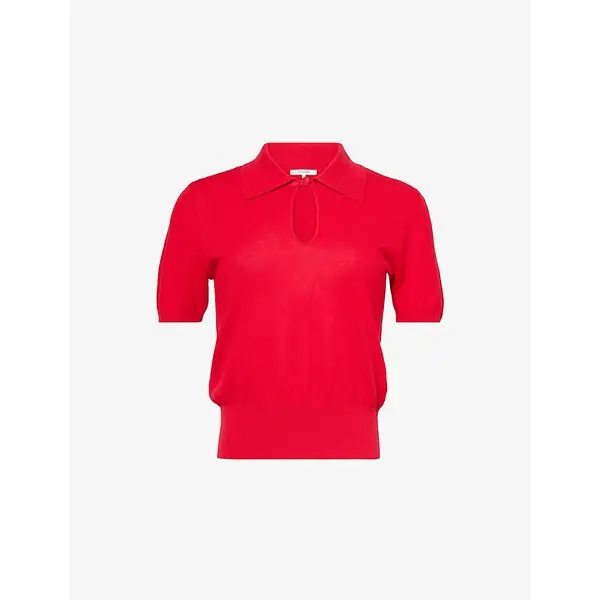 FRAME The Keyhole Polo Cotton-modal Knitted Top