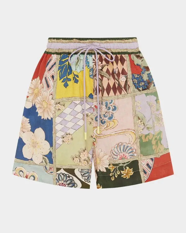 ALEMAIS Drawstring Linen Shorts - Multi