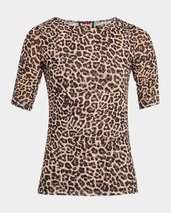 Johnny Was Slim Leopard-print Mesh Top