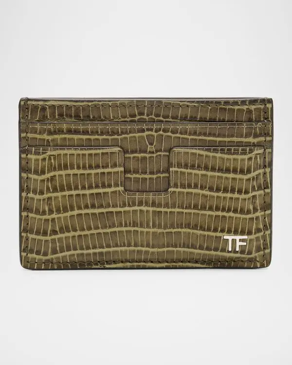 TOM FORD T Line Printed Leather Card Holder
