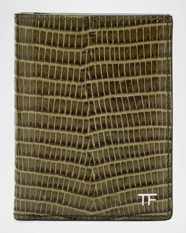 TOM FORD T Line Printed Leather Bifold Card Holder