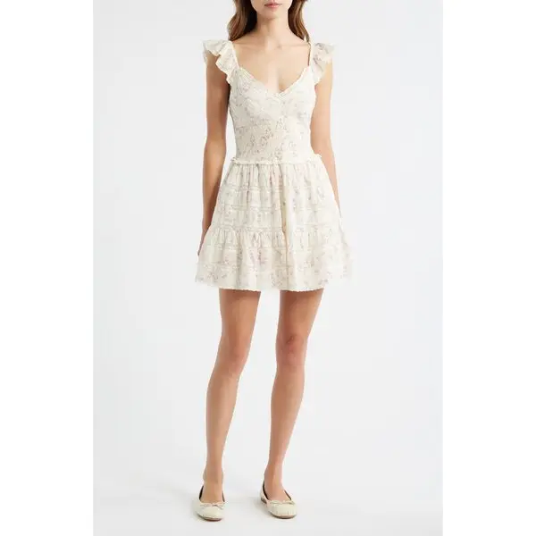 LoveShackFancy Finny Tiered Cotton Fit & Flare Minidress