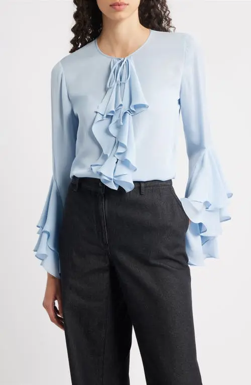 Kobi Halperin Cascading Ruffle Silk Shirt - Cloud