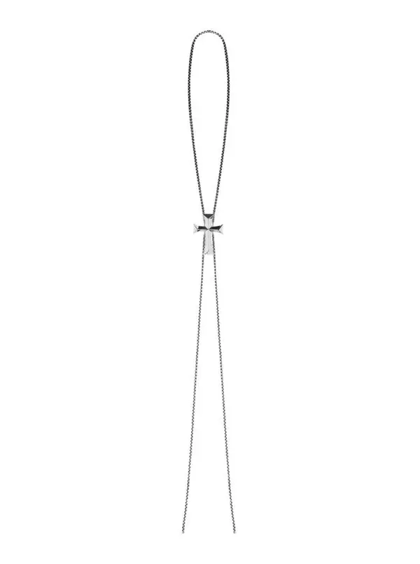 LAG WORLD Metallic Adjustable Necklace With Cross Charm - Grey