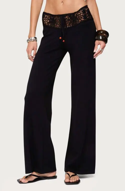 EDIKTED Crochet Waist Drawstring Pants - Black