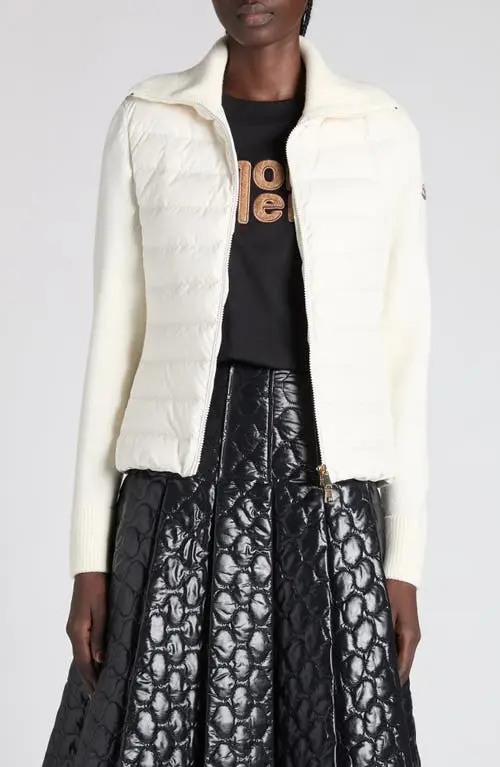 Moncler Virgin Wool Knit & Quilted Down Cardigan - White