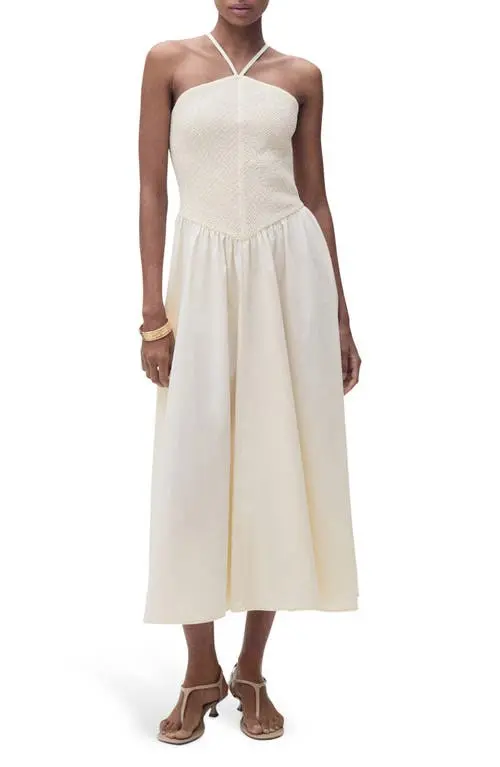 Mango Smocked Sleeveless Midi Dress